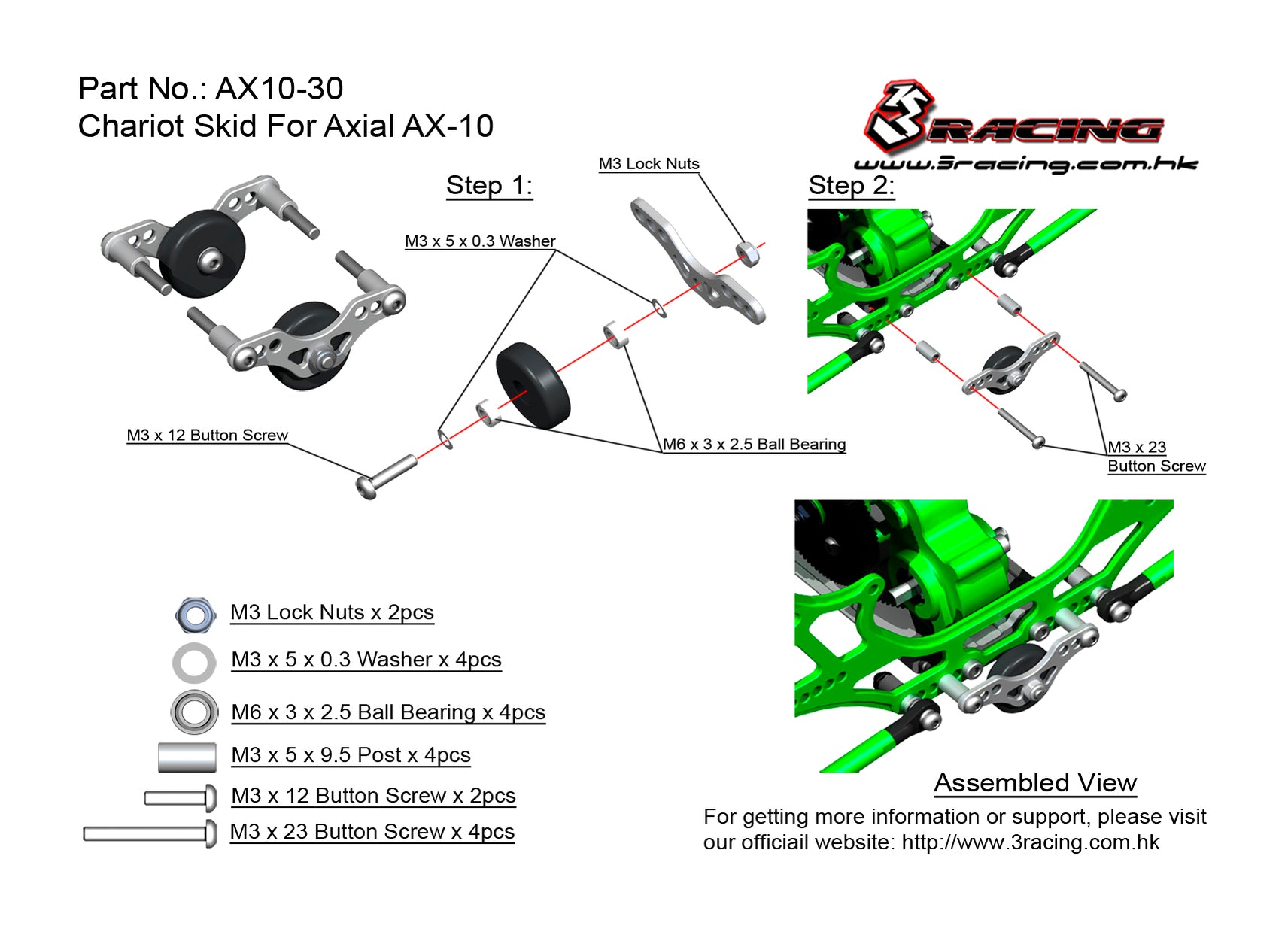 AX10-30/SI Chariot Skid For AX10 Scorpion — 3Racing Shop